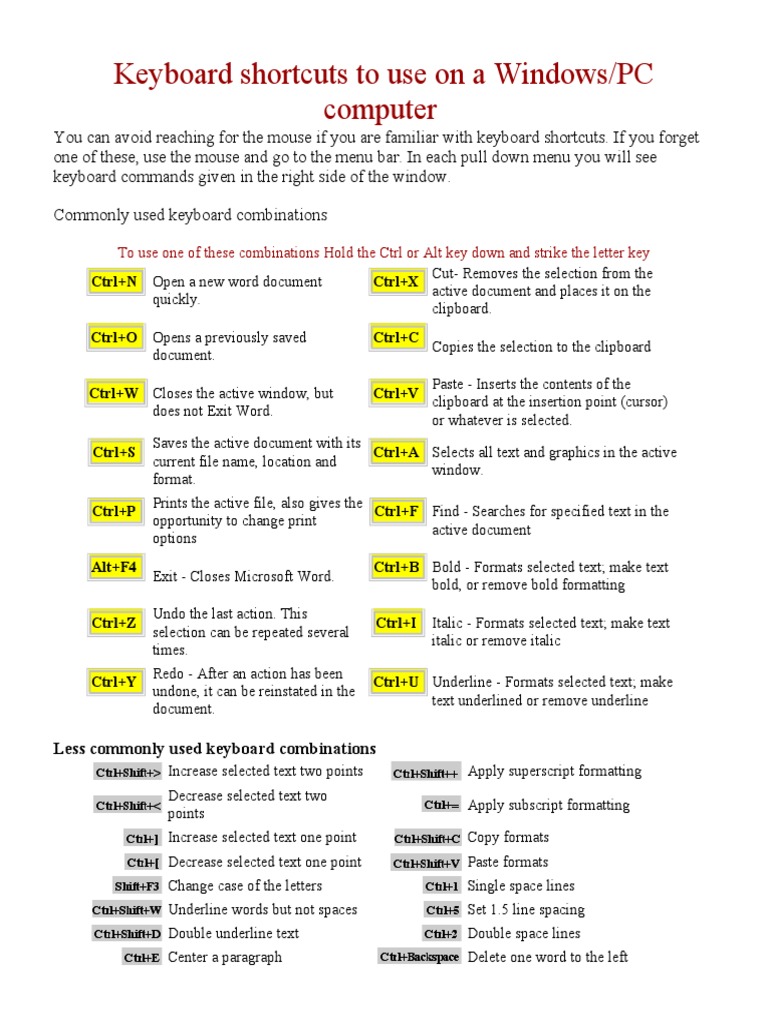 Keyboard Shortcuts | PDF | Computer Keyboard | Microsoft Word
