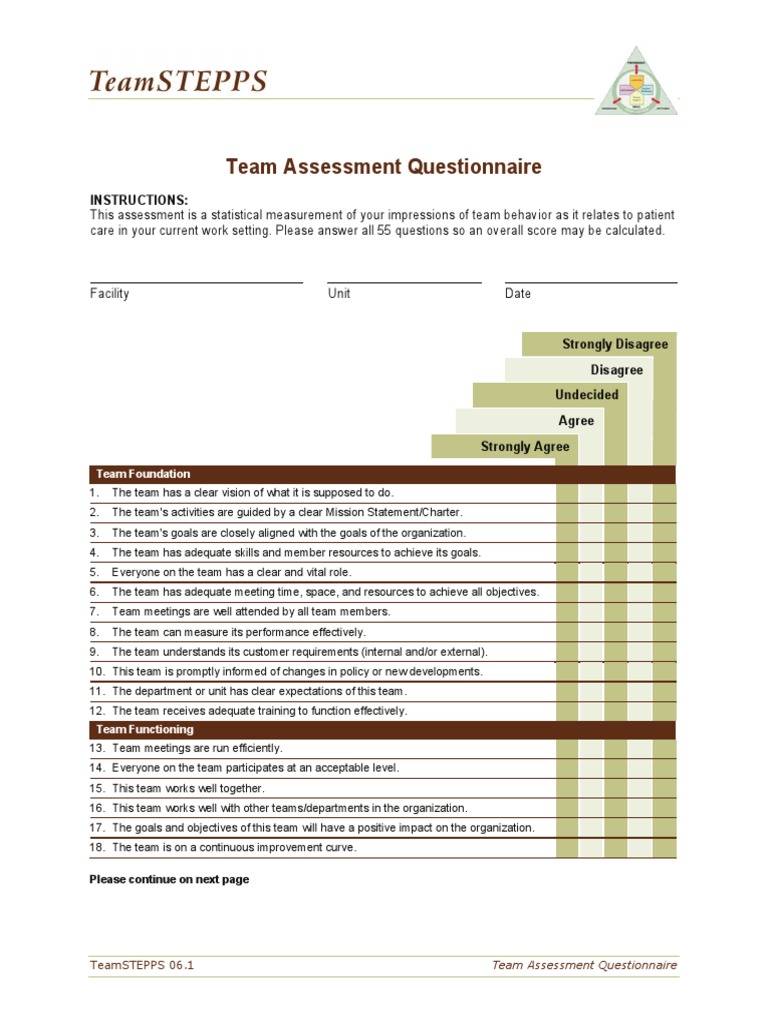 Team Assessment Questionnaire | PDF | Goal | Decision Making