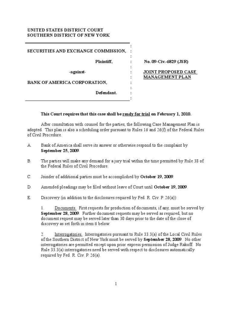 Joint Case Management Plan | PDF | Discovery (Law) | Deposition (Law)
