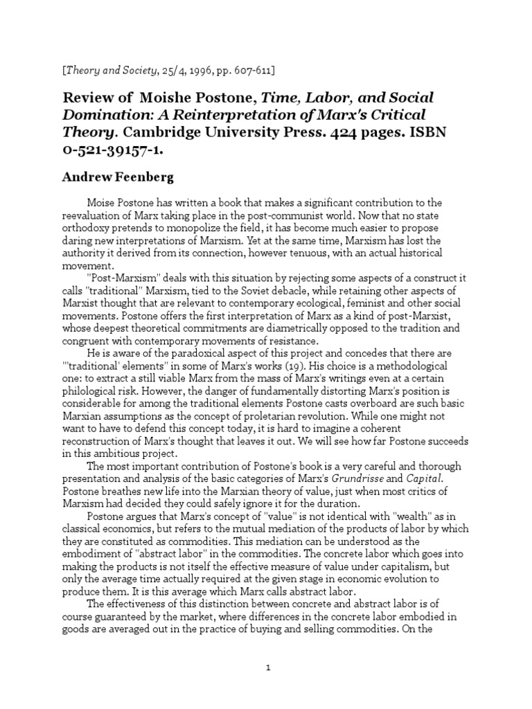 Review Moishe Postone Time Labor Social Domination | PDF | Marxism ...