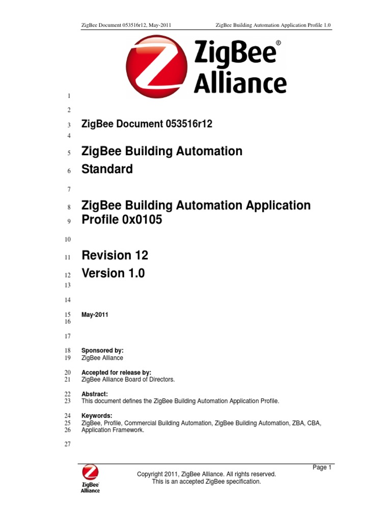 12001r01ZB MWG-ZigBee Building Automation Standard Version 1.0 Public Downl | PDF | Building ...