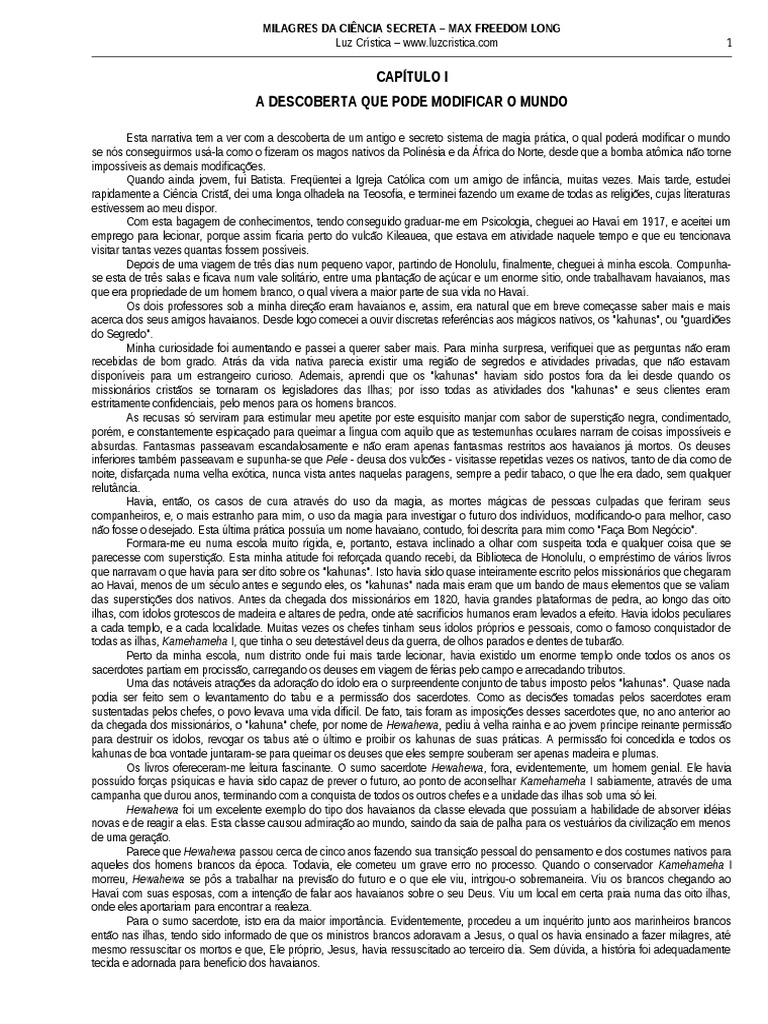 Max Freedom Long - Milagres Da Ciencia Secreta | PDF | Espírito | Science