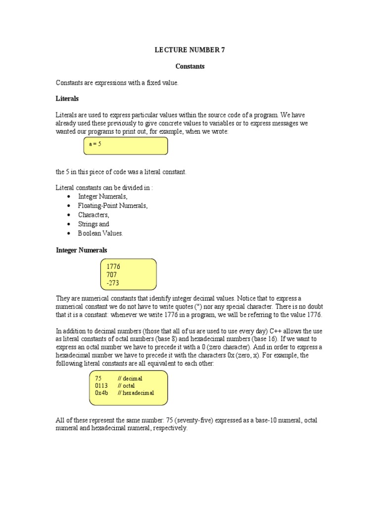 Lecture 7 CFP1 Constants | PDF | Boolean Data Type | Integer (Computer Science)