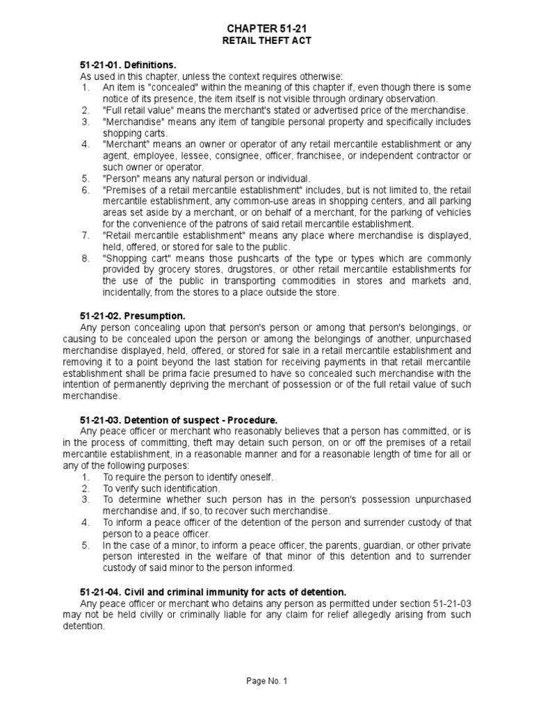 Retail Theft Act 51-21-01. Definitions.: CHAPTER 51-21 | PDF ...
