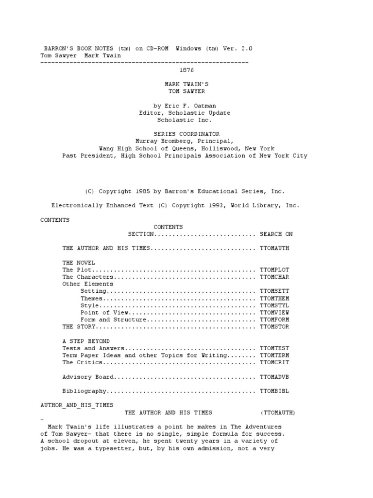 Barron's Book Notes - Twain, Mark - Tom Sawyer | PDF | Mark Twain ...