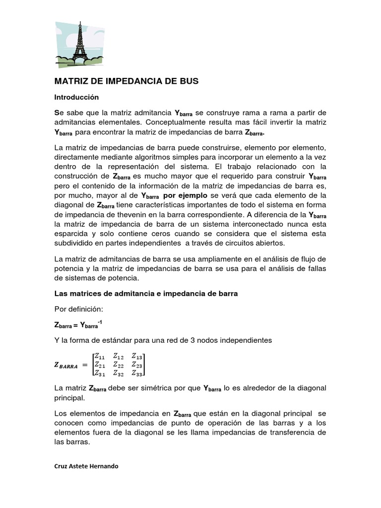 Matriz de Impedancia de Bus | PDF | Matriz (Matemáticas) | Impedancia ...