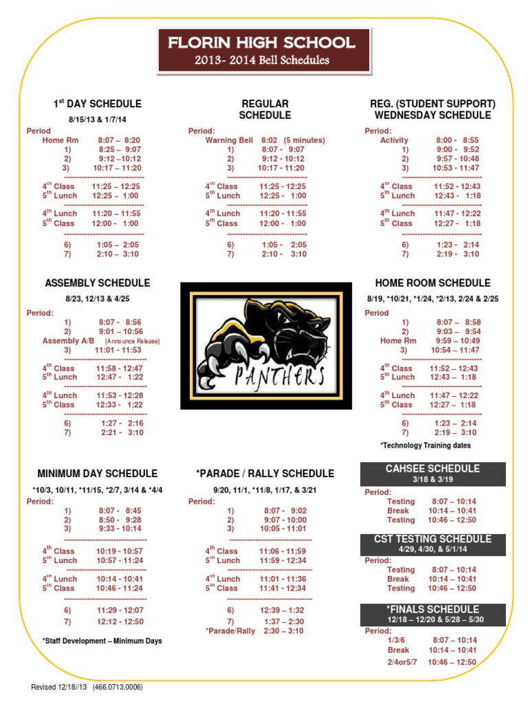Florin High School Bell Schedule 2013-14 | PDF