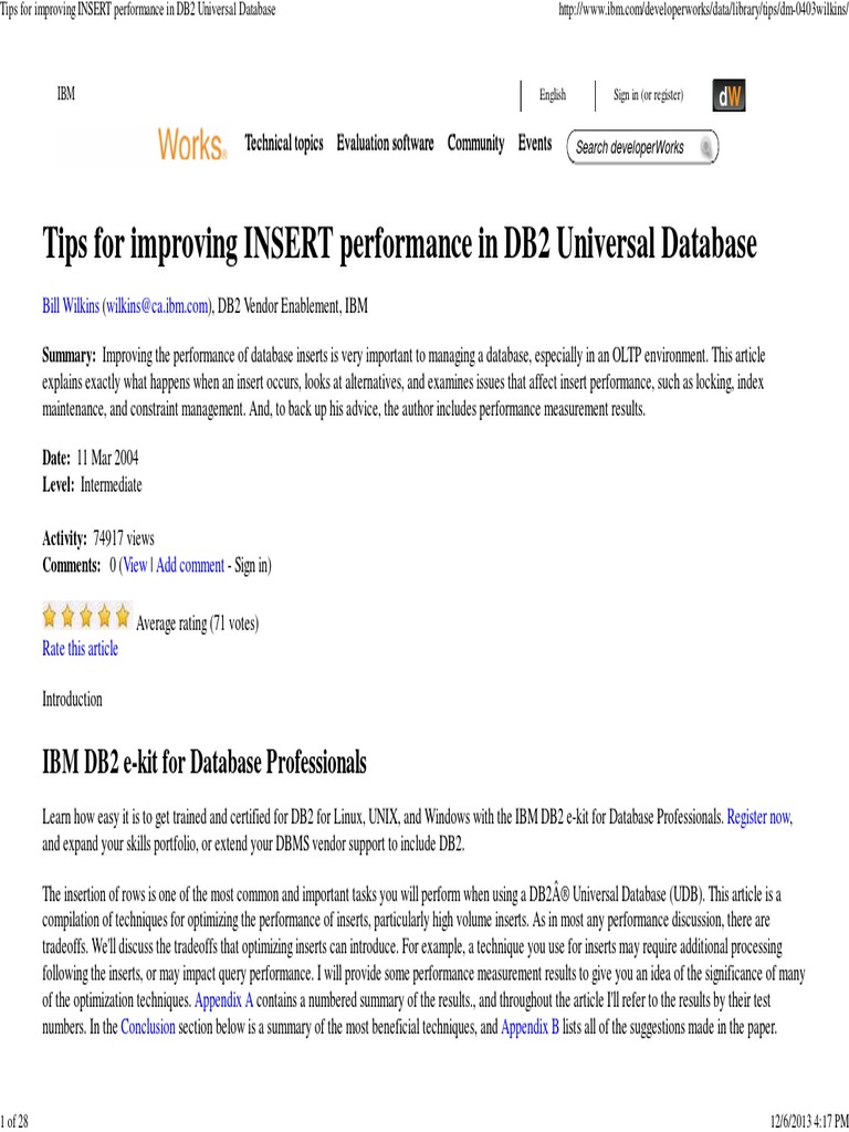 Tips For Improving INSERT Performance in DB2 Universal Database | Download Free PDF | Database ...