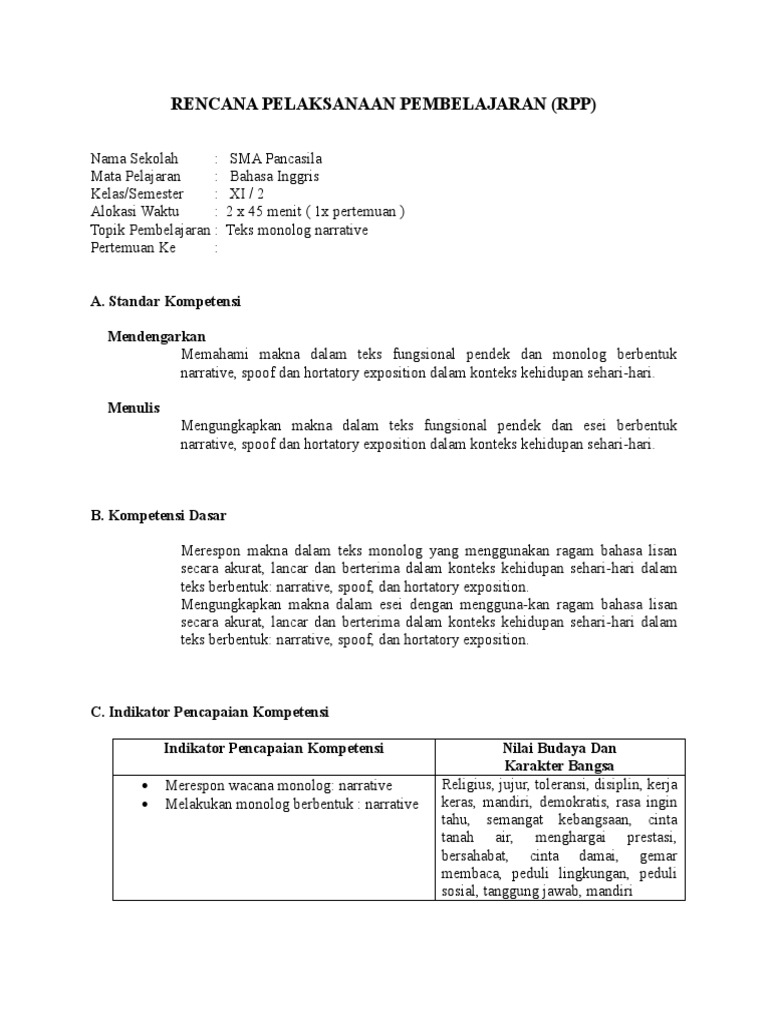 Contoh RPP SMA Kelas XI Semester 2 | PDF