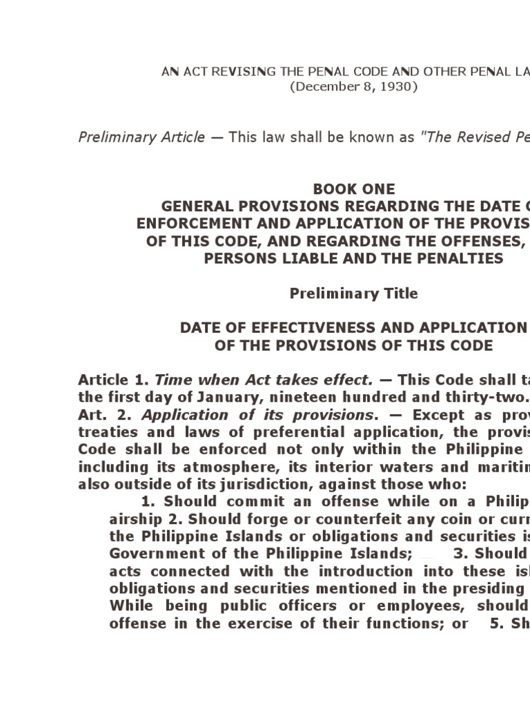 An Act Revising The Penal Code and Other Penal Laws | PDF | Felony ...