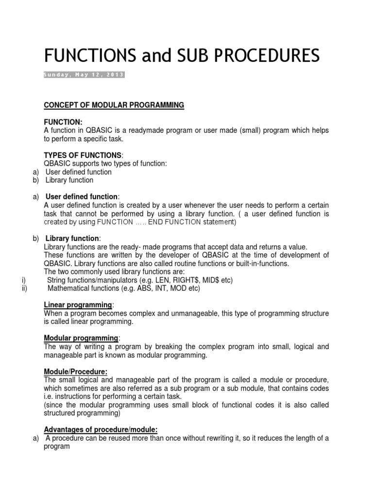 Qbasic | PDF | Subroutine | Parameter (Computer Programming)
