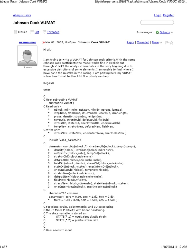 Abaqus Users - Johnson Cook VUMAT | PDF | Computer Programming ...