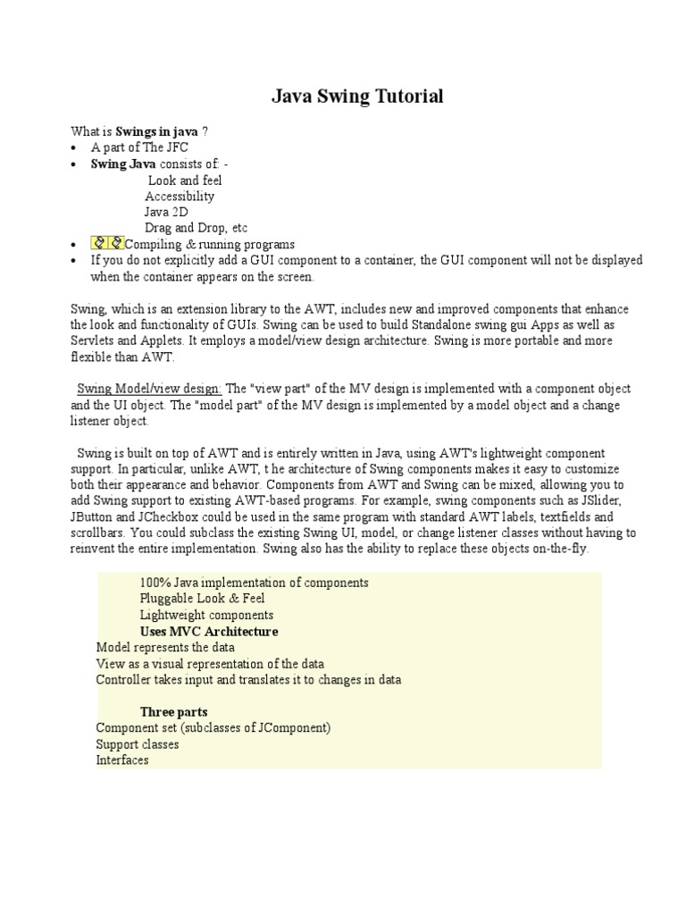 Java Swing Tutorial | Download Free PDF | Java Platform | Object ...