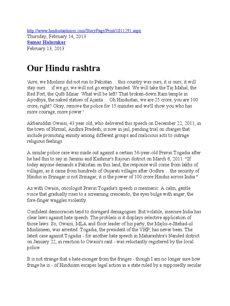 Our Hindu Rashtra: Samar Halarnkar | PDF