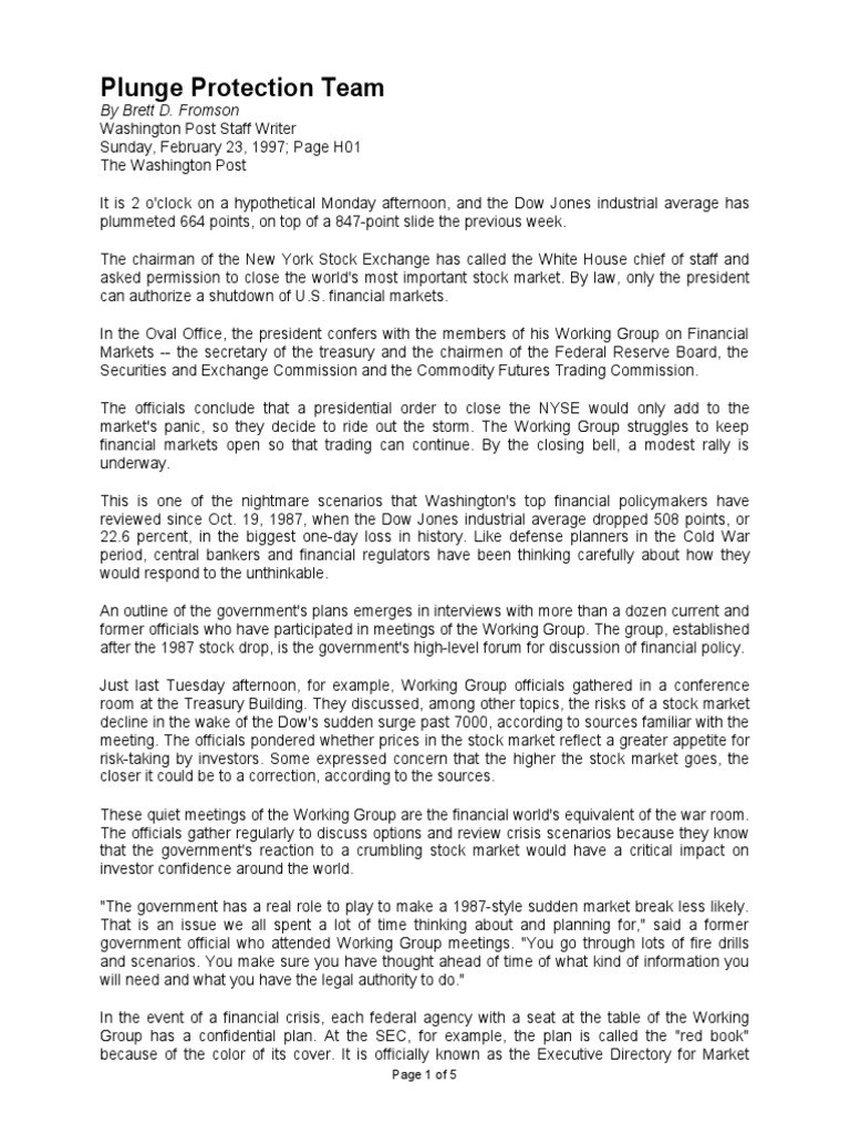 Plunge Protection Team: by Brett D. Fromson | PDF | Business