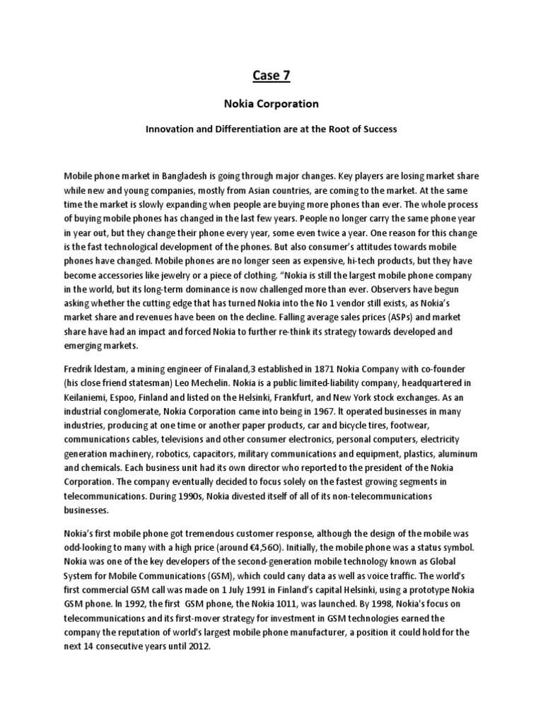 Case Study On NOKIA | PDF | Nokia | Mobile Phones
