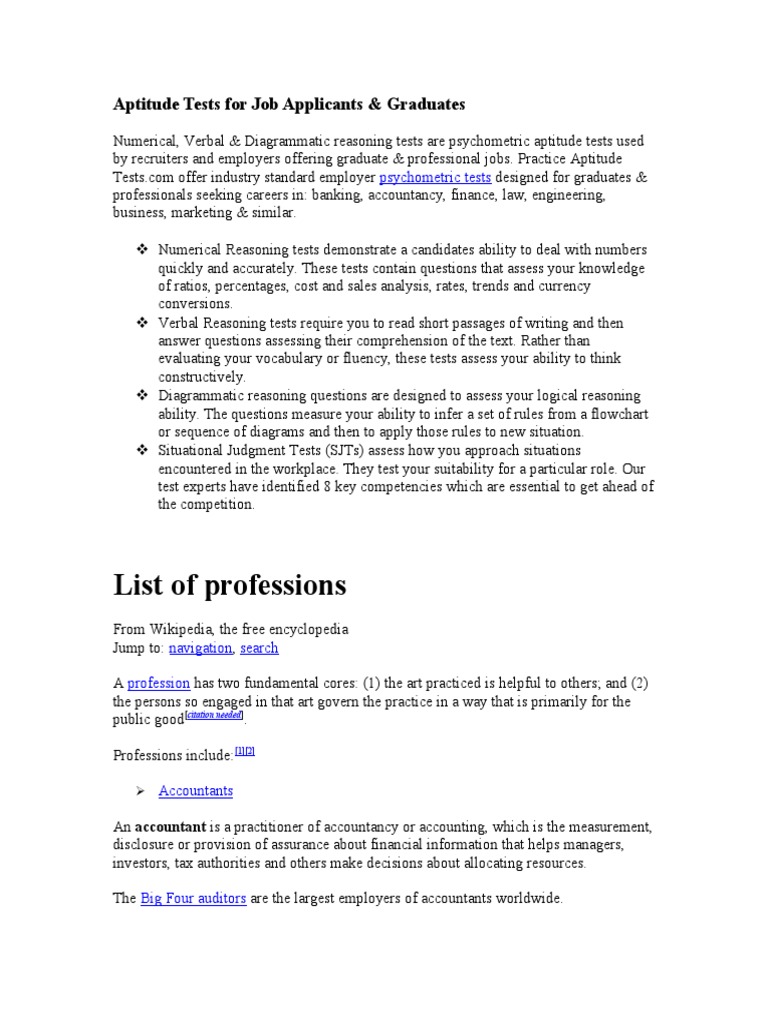 Aptitude Tests For Job Applicants | PDF | Pharmacist | Actuary