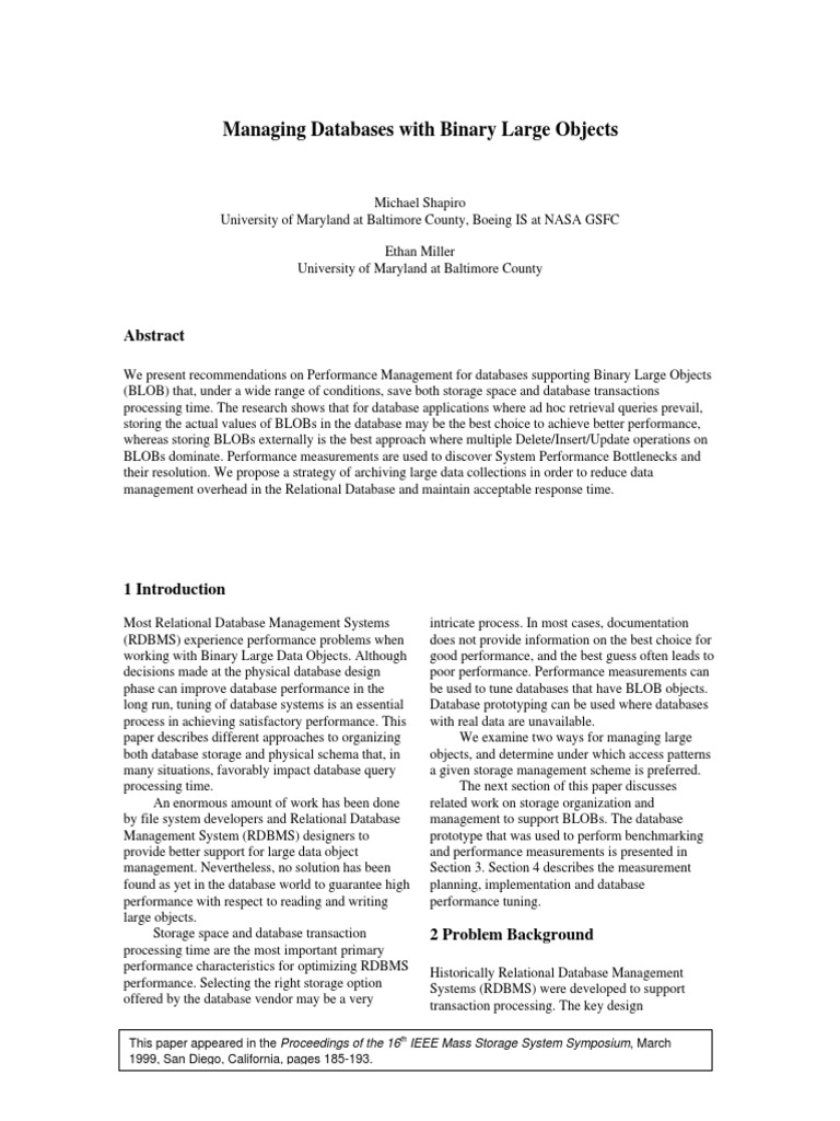 Managing Databases With Binary Large Objects | PDF | File System | Databases