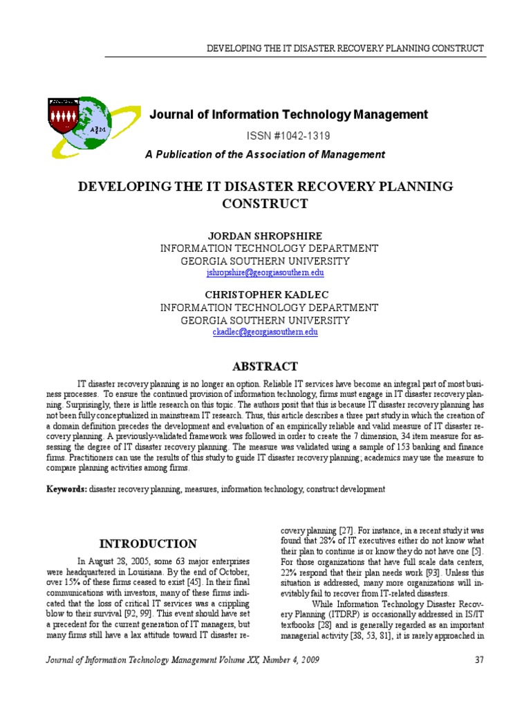 IT in Disaster Recovery | PDF | Disaster Recovery | Survey Methodology