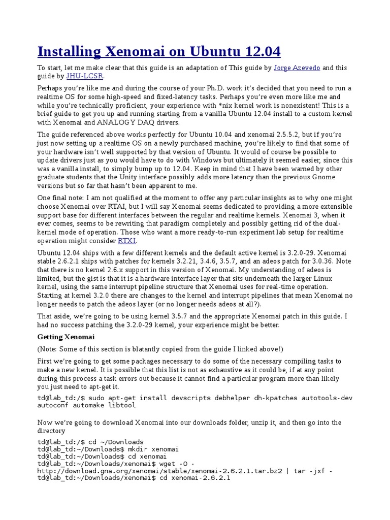 Installing Xenomai On UBUNTU 12.04 | PDF | Unix Variants | Device Driver