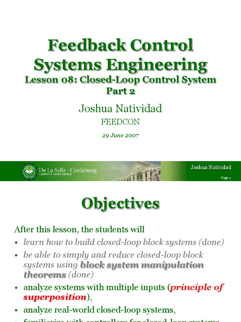 FEEDCON - Lesson 08 - Closed-Loop Control Systems Part 2 | PDF | Servomechanism | Control Theory