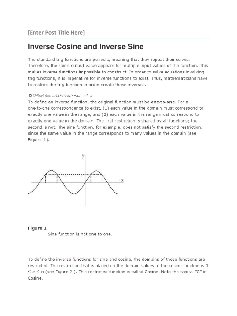Inverse Cosine and Inverse Sine: (Enter Post Title Here) | PDF ...