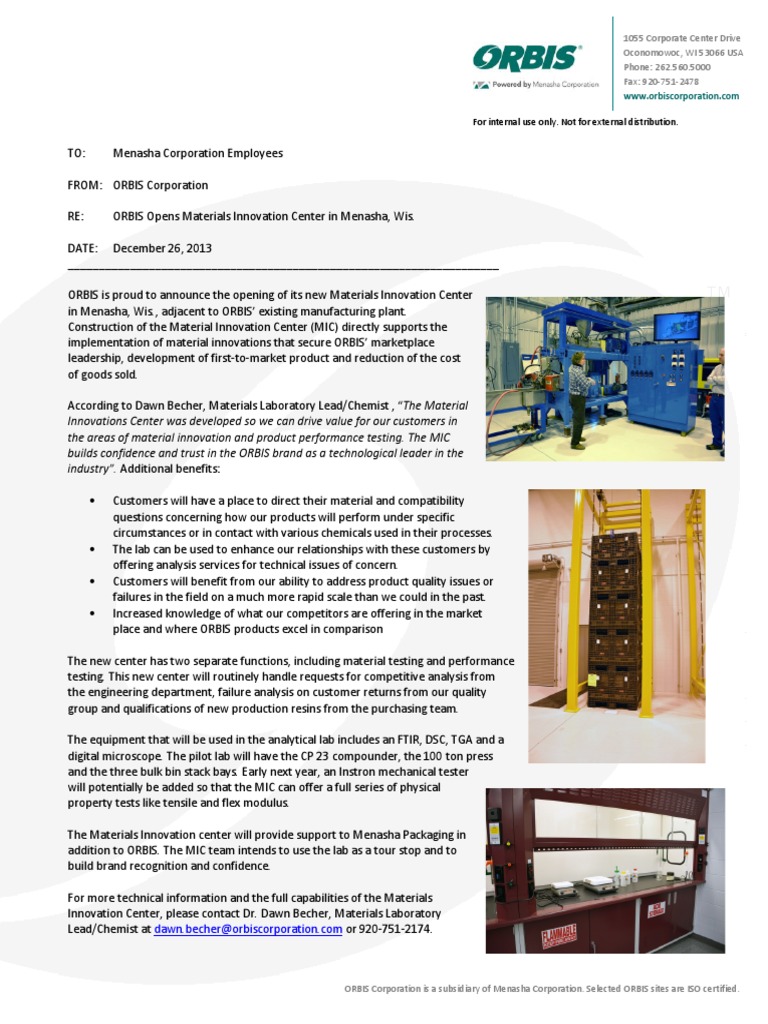 Story - ORBIS Material Innovations Center Opening | PDF | Innovation ...