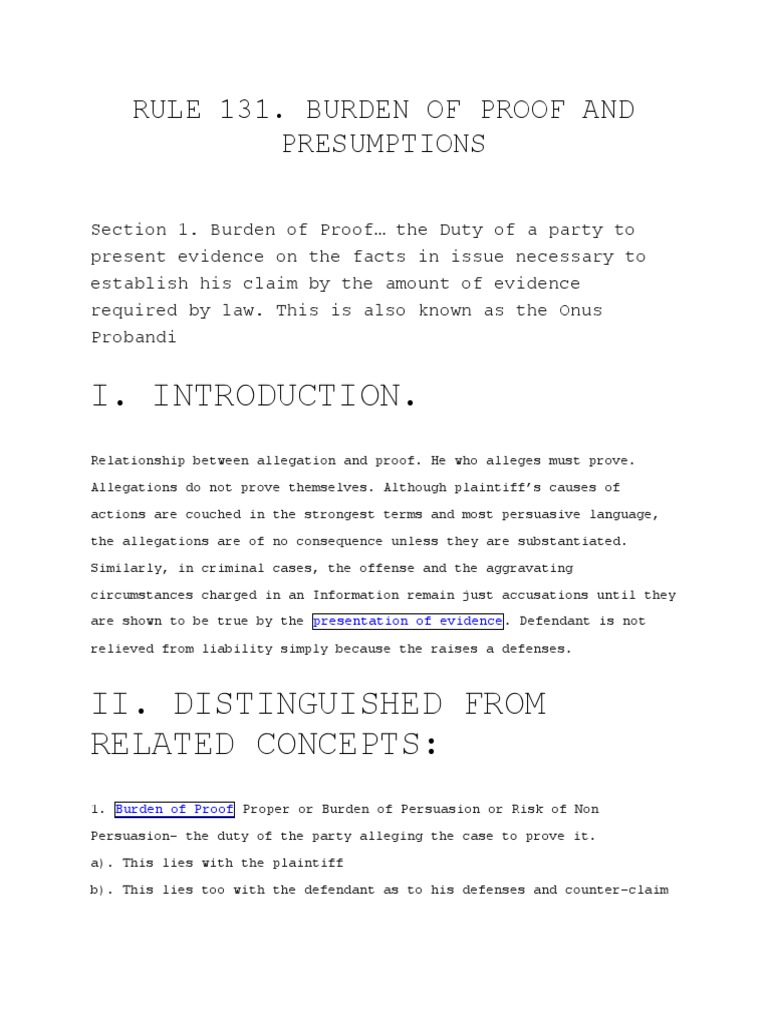 Rule 131 Burden of Proof and Presumptions | PDF | Burden Of Proof (Law) | Evidence