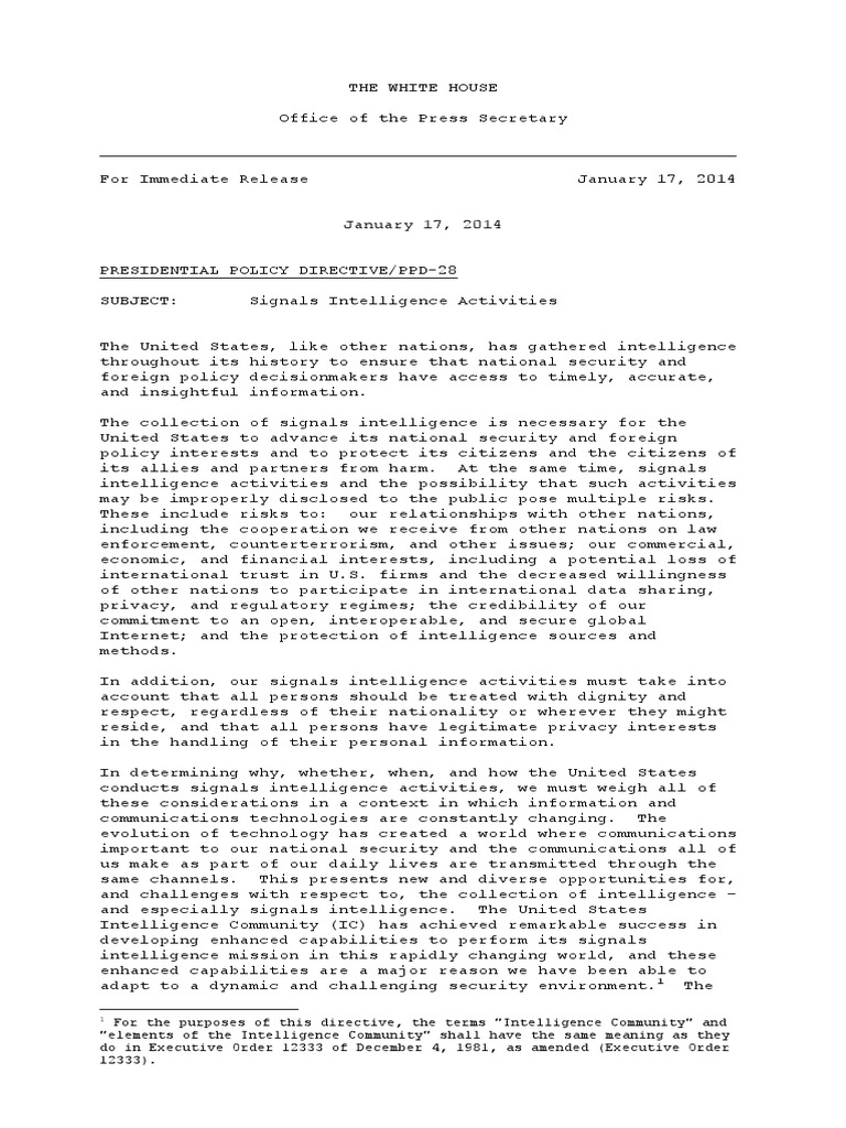 Presidential Policy Directive Regarding Signals Intelligence Activities ...