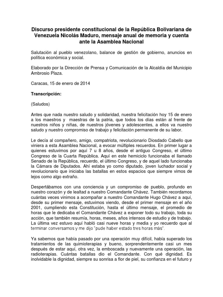 Discurso Nicolas Maduro PDF | PDF | Hugo Chavez | Nicolás Maduro