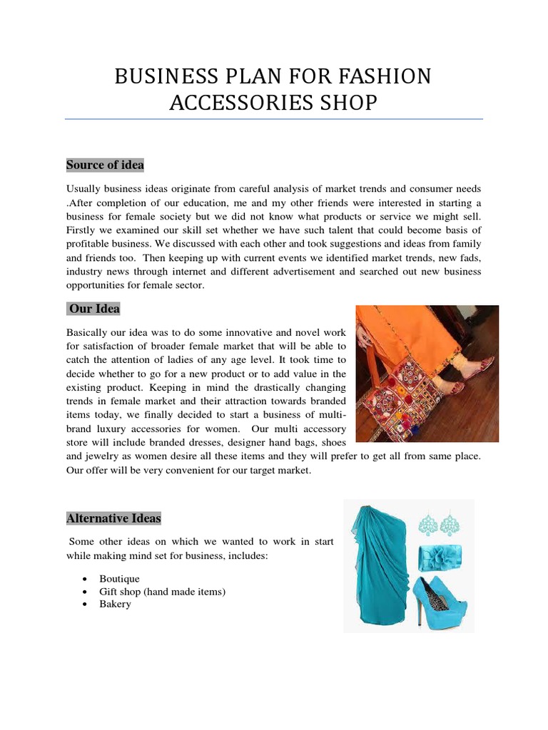 Business Plan For Fashion Accessories Shop: Source of Idea | PDF ...