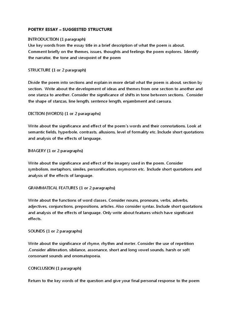 Poetry Essay - Suggested Structure | PDF