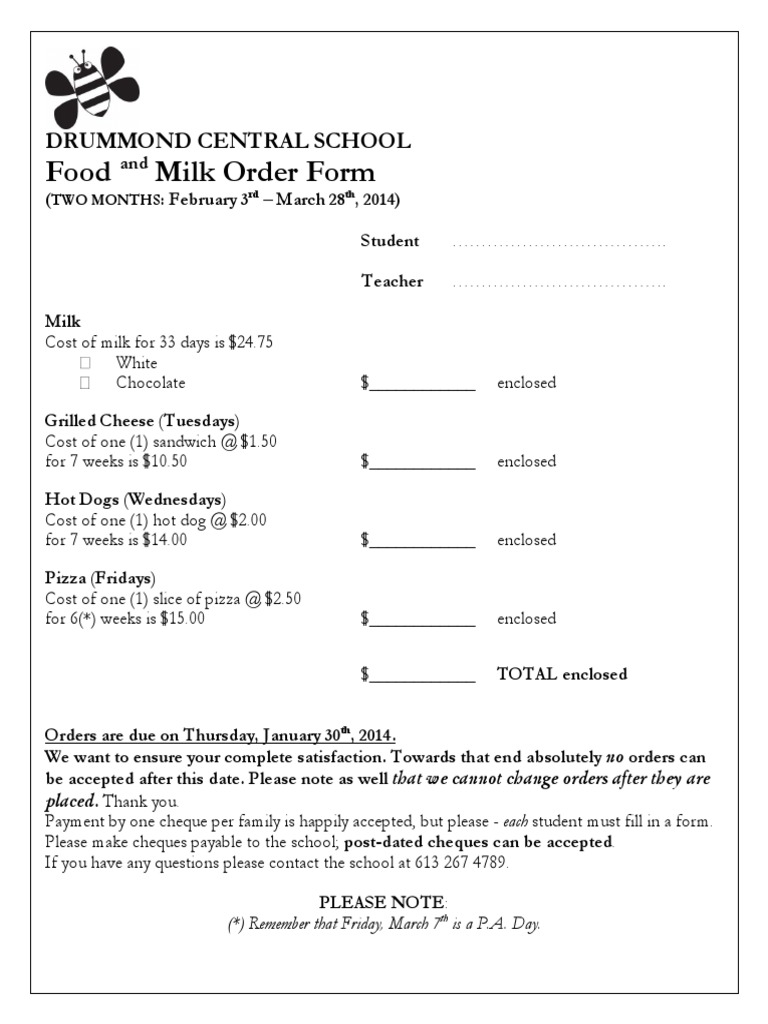 February/March Lunch Order Form | PDF