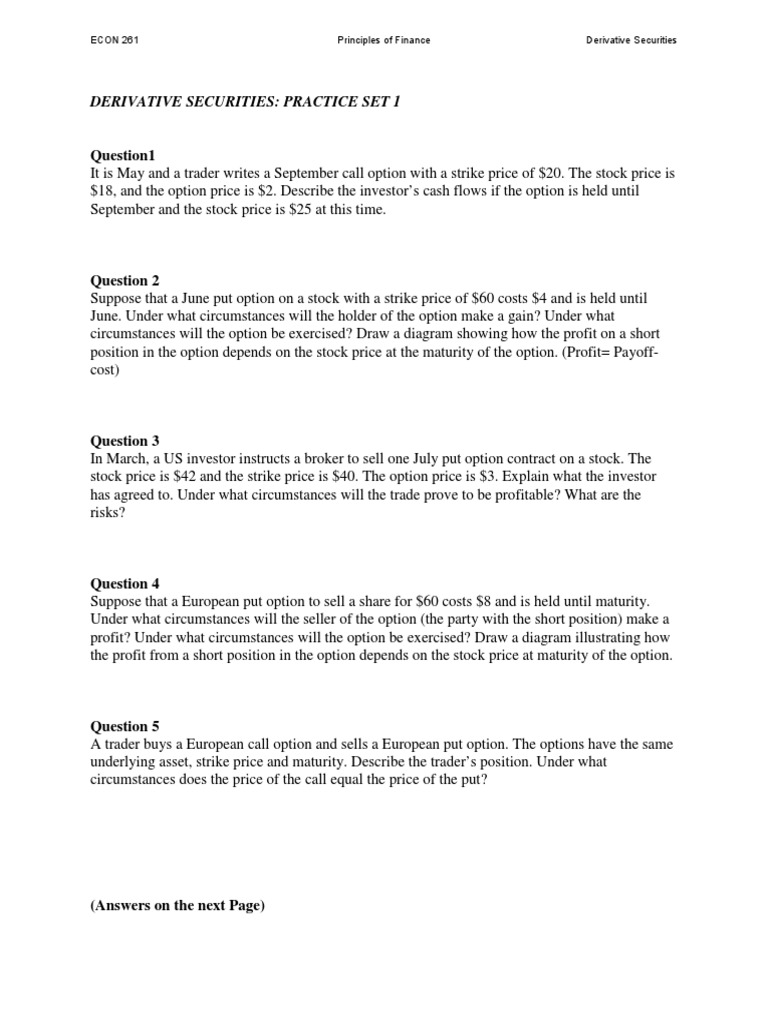 Derivative Options Practice Set | PDF | Put Option | Option (Finance)