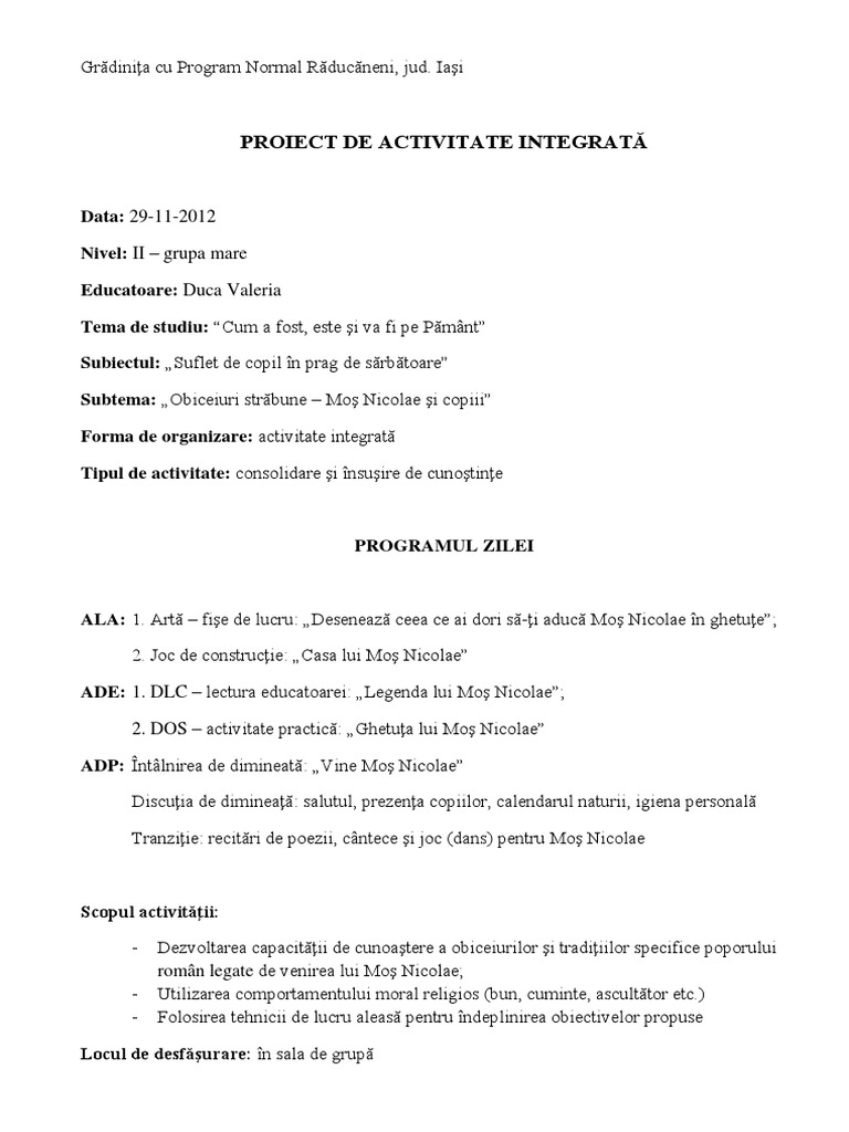 7 Proiect de Activitate Integrata | PDF