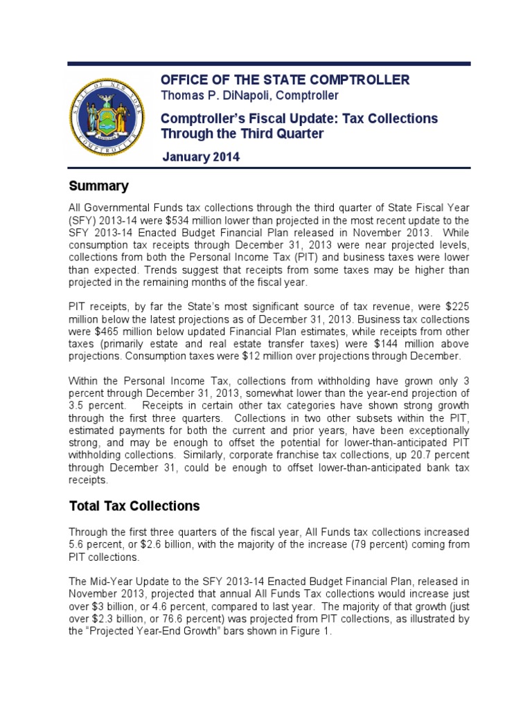 2013-14 3rd Quarter Report | PDF | Withholding Tax | Fiscal Year