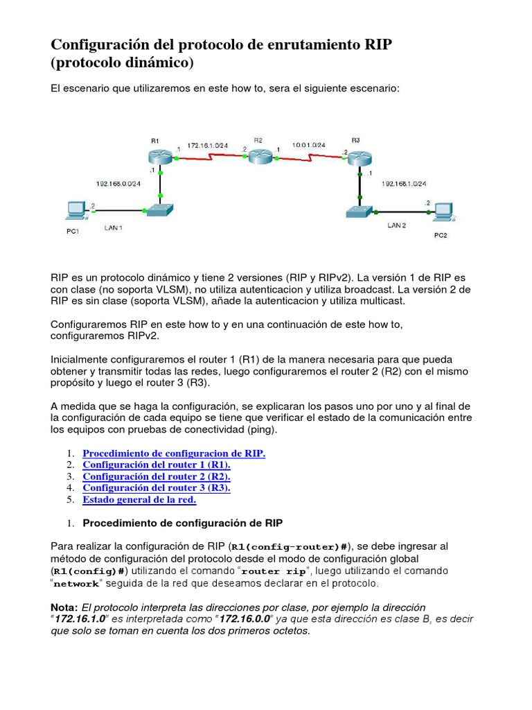 Configuración Del Protocolo de Enrutamiento RIP | PDF | Enrutador (Computación) | Red de ...