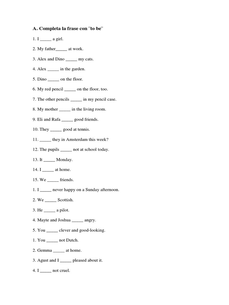 "Fill in the Blanks with 'To Be'" | PDF