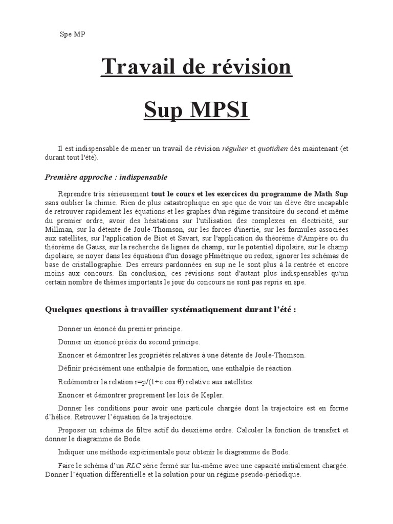 Devoirs Spe MpSI | PDF | Fréquence | Champ magnétique