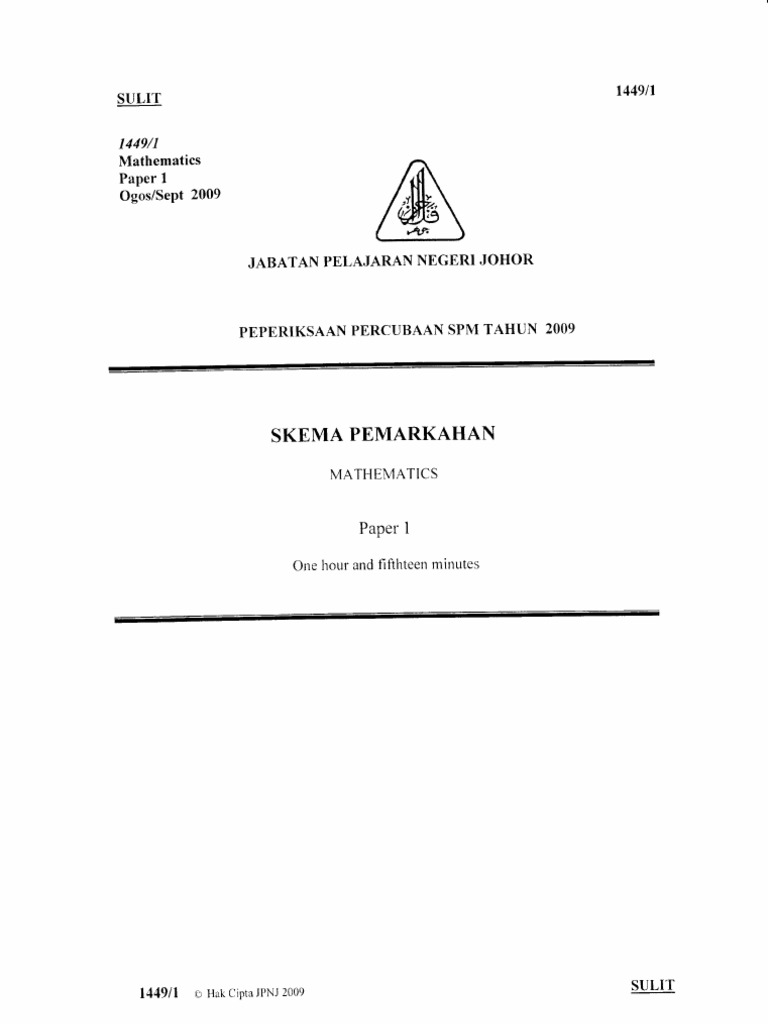 SPM 2009 Mathematics Paper Solutions | PDF | Teaching Mathematics