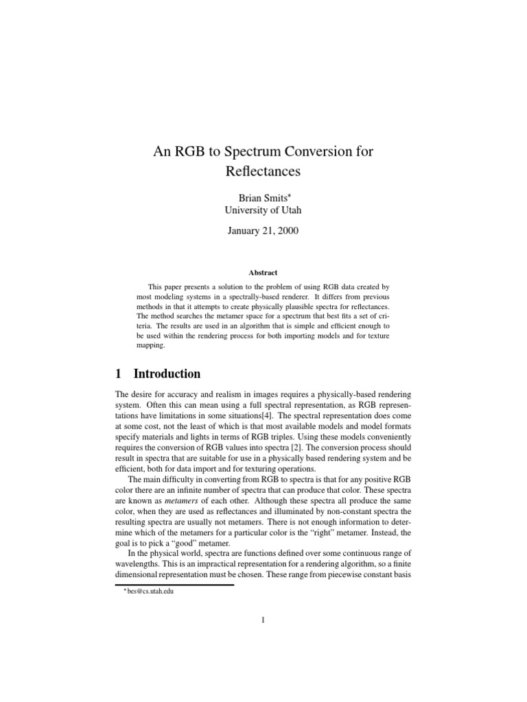 RGB Spectrum Conversion | PDF | Rendering (Computer Graphics) | Rgb Color Model