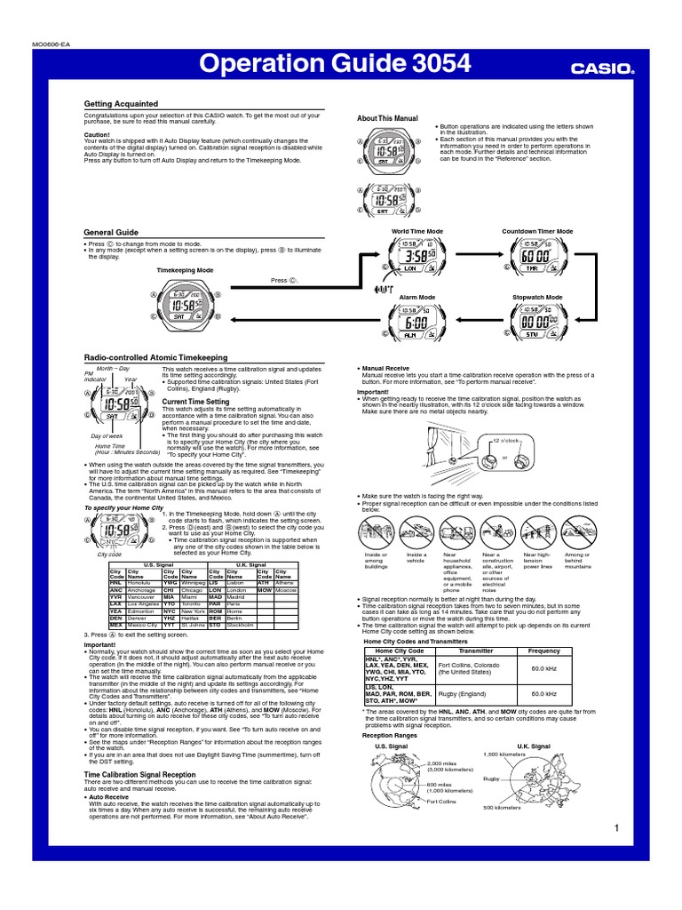 Casio Atomic Watch 3054 | PDF | Watch | Daylight Saving Time