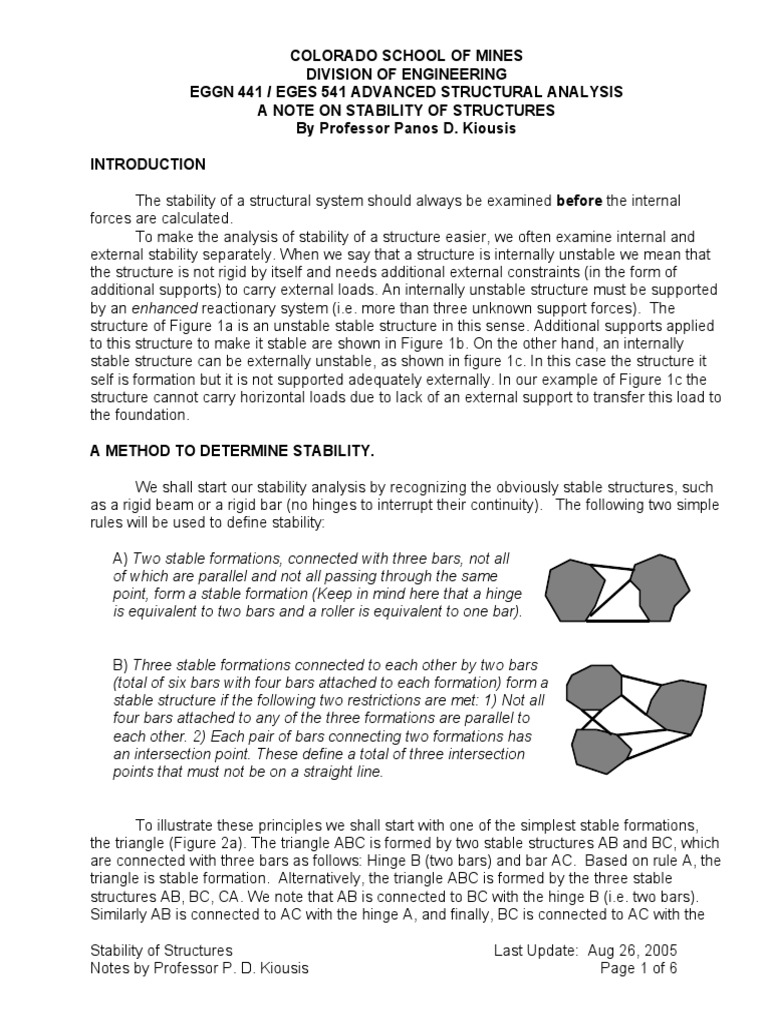 Note On Stability of Structures | PDF | Structural Analysis | Triangle