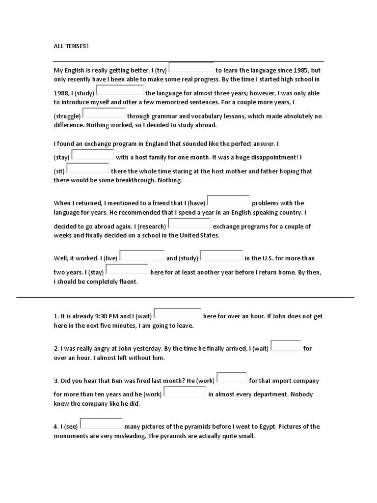 Exercises All Tenses | PDF | English Language | Linguistics