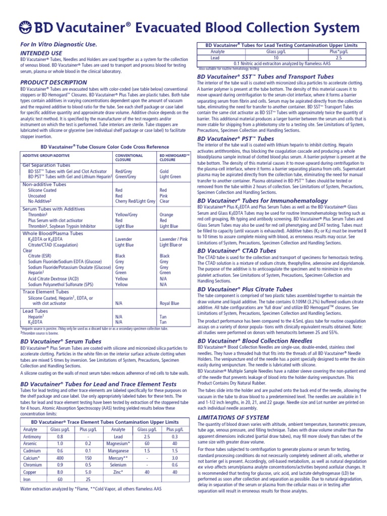 Vacutainer Blood Collection System | PDF | Blood Plasma | Sterilization ...