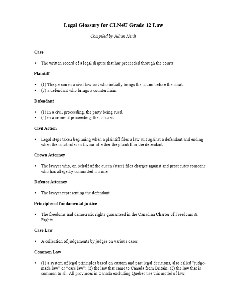 CLN4U Legal Glossary | PDF | Habeas Corpus | Criminal Law