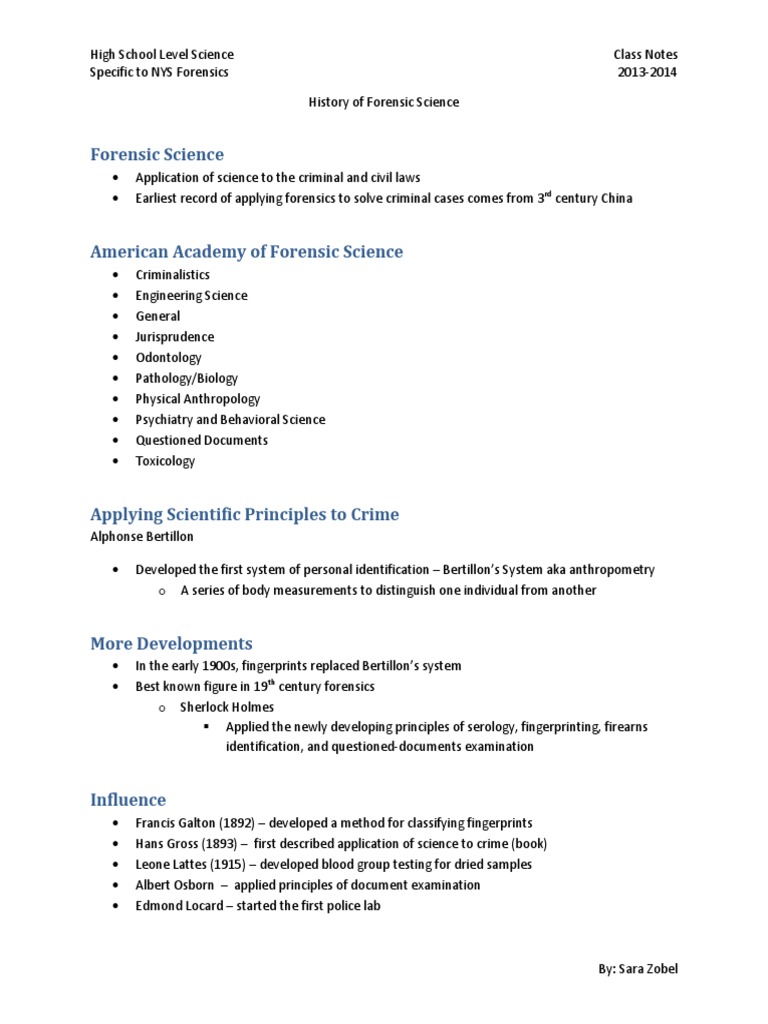NYS Forensics Class Notes 2013-2014 | PDF | Forensic Science | Law ...