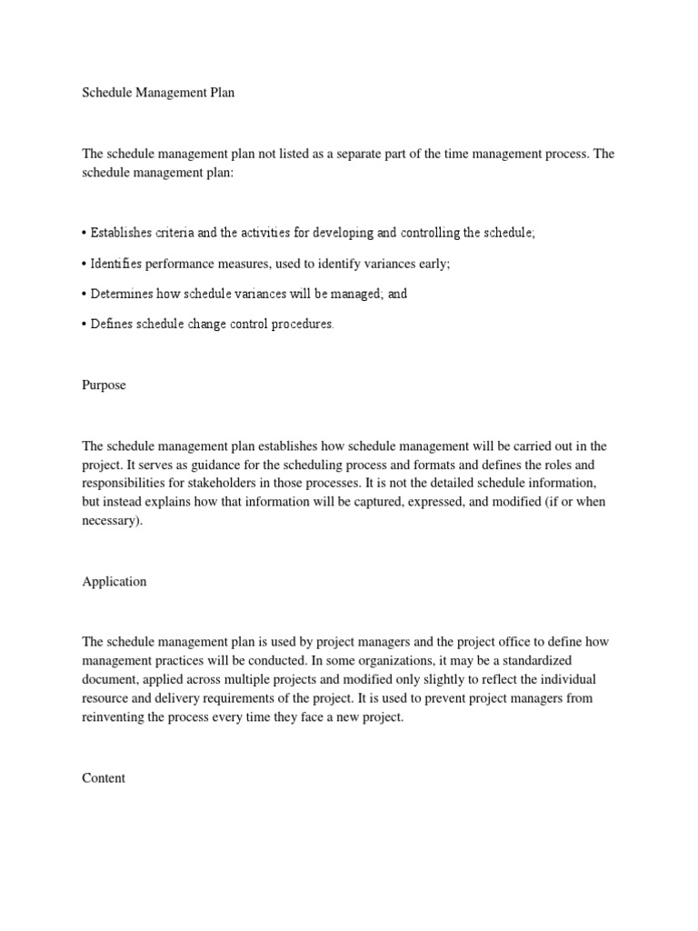 Schedule Management Plan | PDF | Scheduling (Production Processes ...