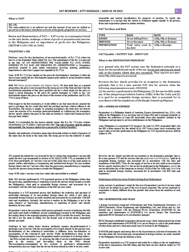 VAT Reviewer | PDF | Value Added Tax | Sales