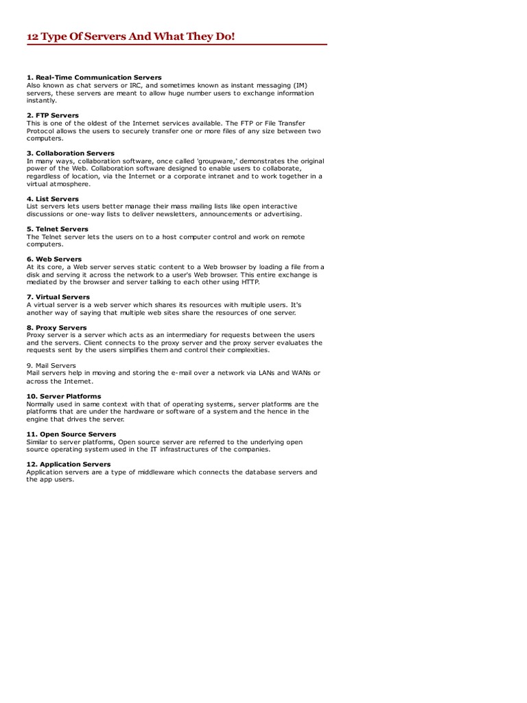 Types of Servers | PDF | Web Server | Internet & Web